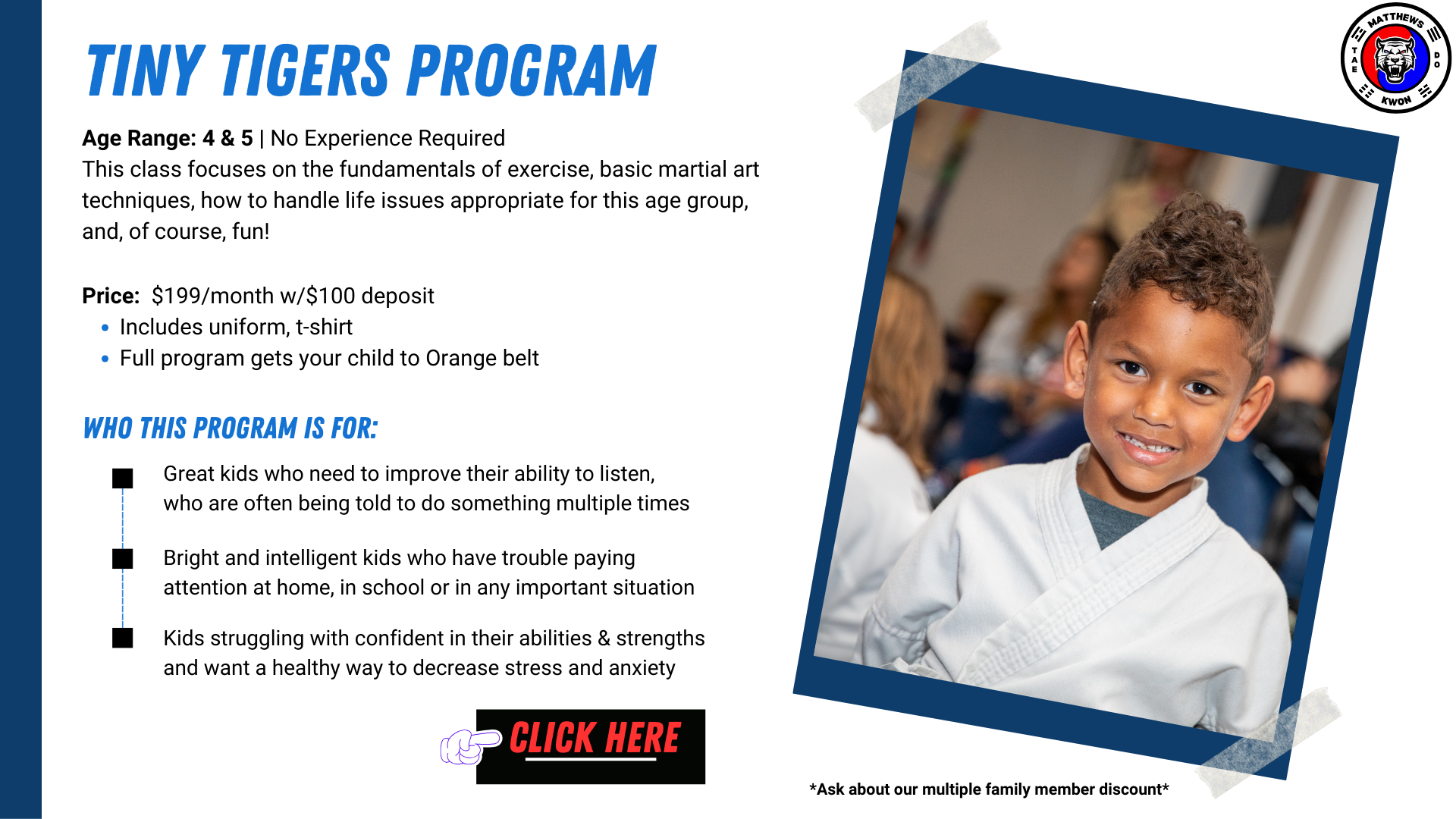 Matthews TKD - Tiny Tigers Program